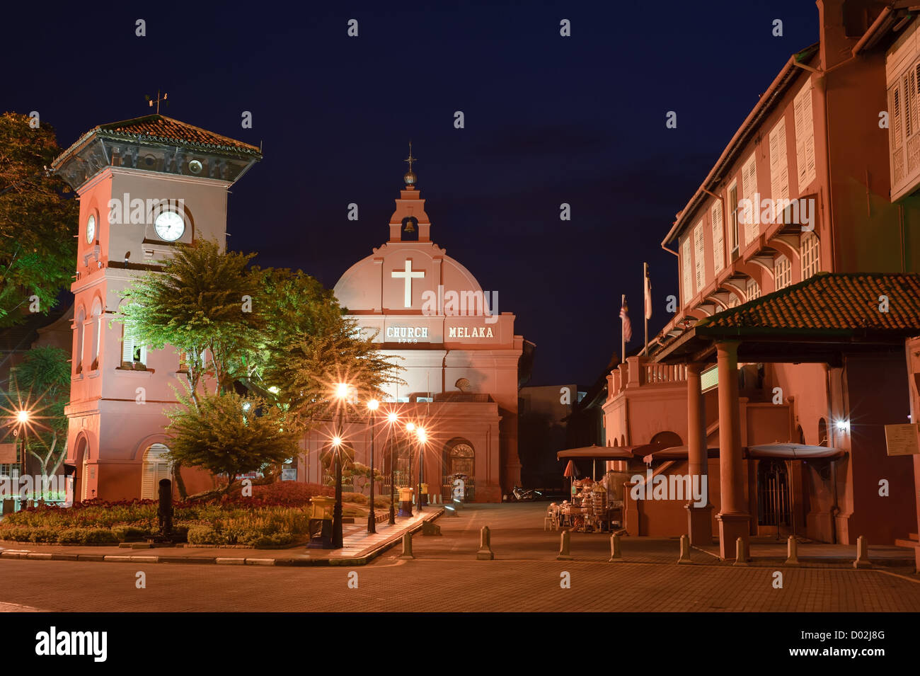 Colorful night in Malacca with famous church and landmarks, Malaysia ...