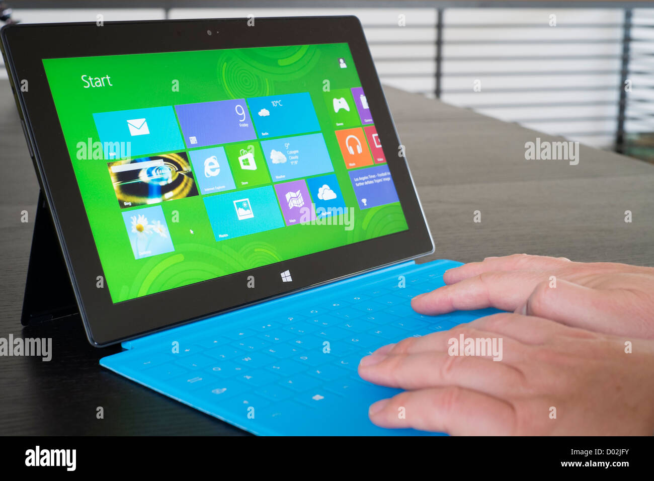 Using keyboard with Microsoft Surface rt tablet computer Stock Photo ...