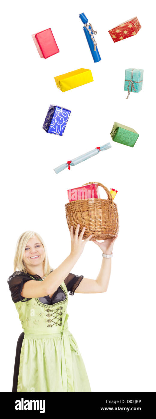 Young woman in traditional costume catching gifts Stock Photo - Alamy