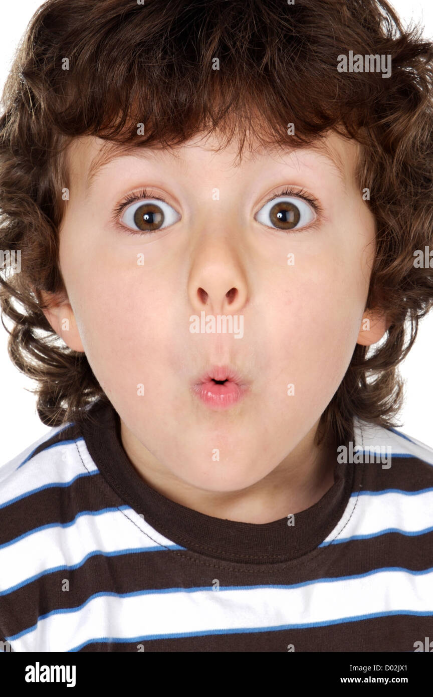 Funny boy grimacing isolated on white background Stock Photo - Alamy