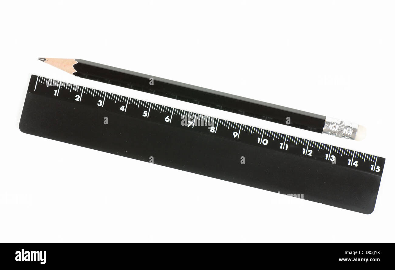 Black ruler and pencil isolated on the white Stock Photo - Alamy