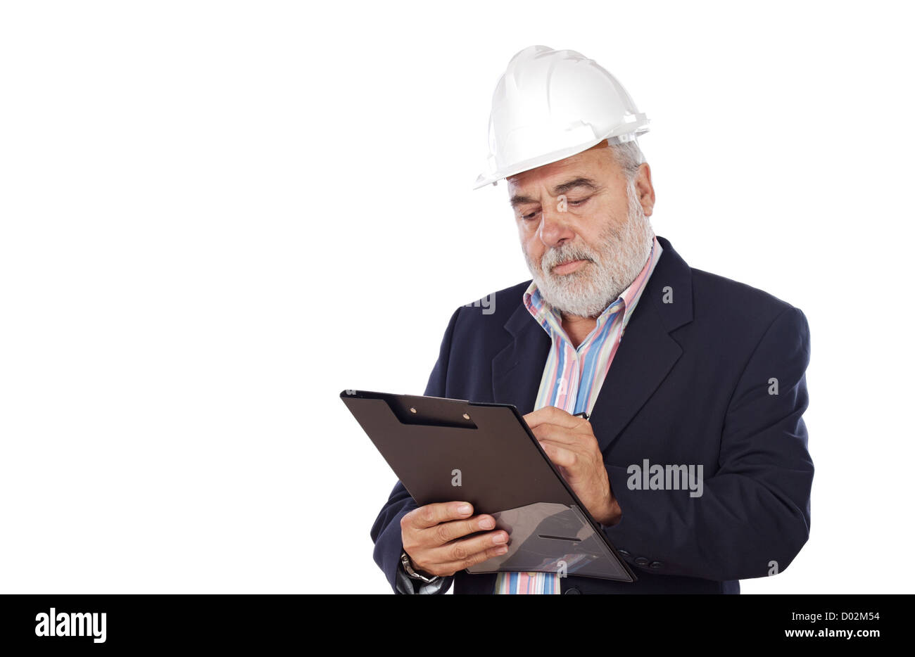 Engineer taking notes a over white background Stock Photo - Alamy
