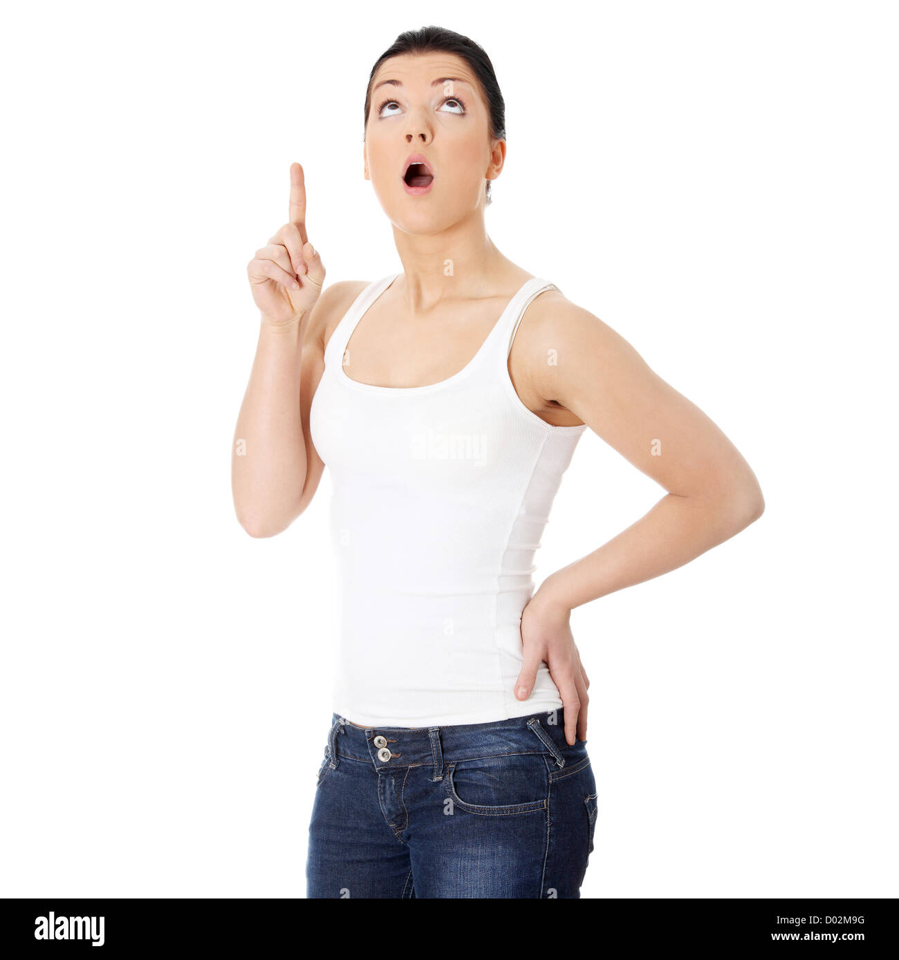 Woman pointing up Stock Photo - Alamy