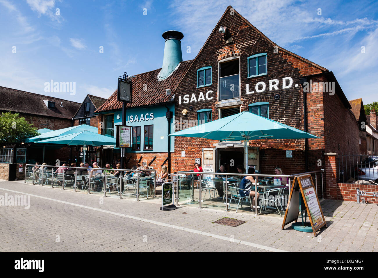 Drinkers outside the Isaac Lord bar on the waterfront in Ipswich ...