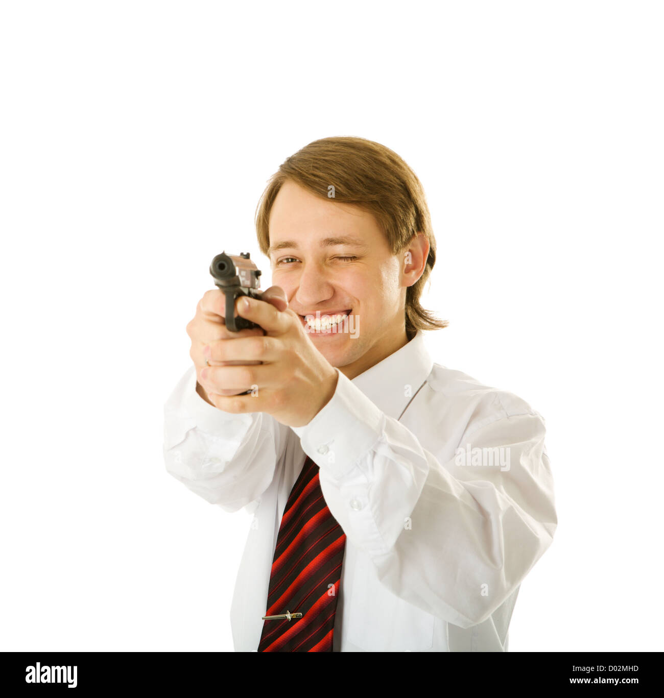 Portrait of handsome Young man holding gun isolated Stock Photo - Alamy