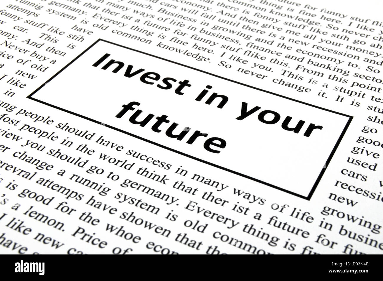 invest in your future concept with word message in newspaper Stock ...