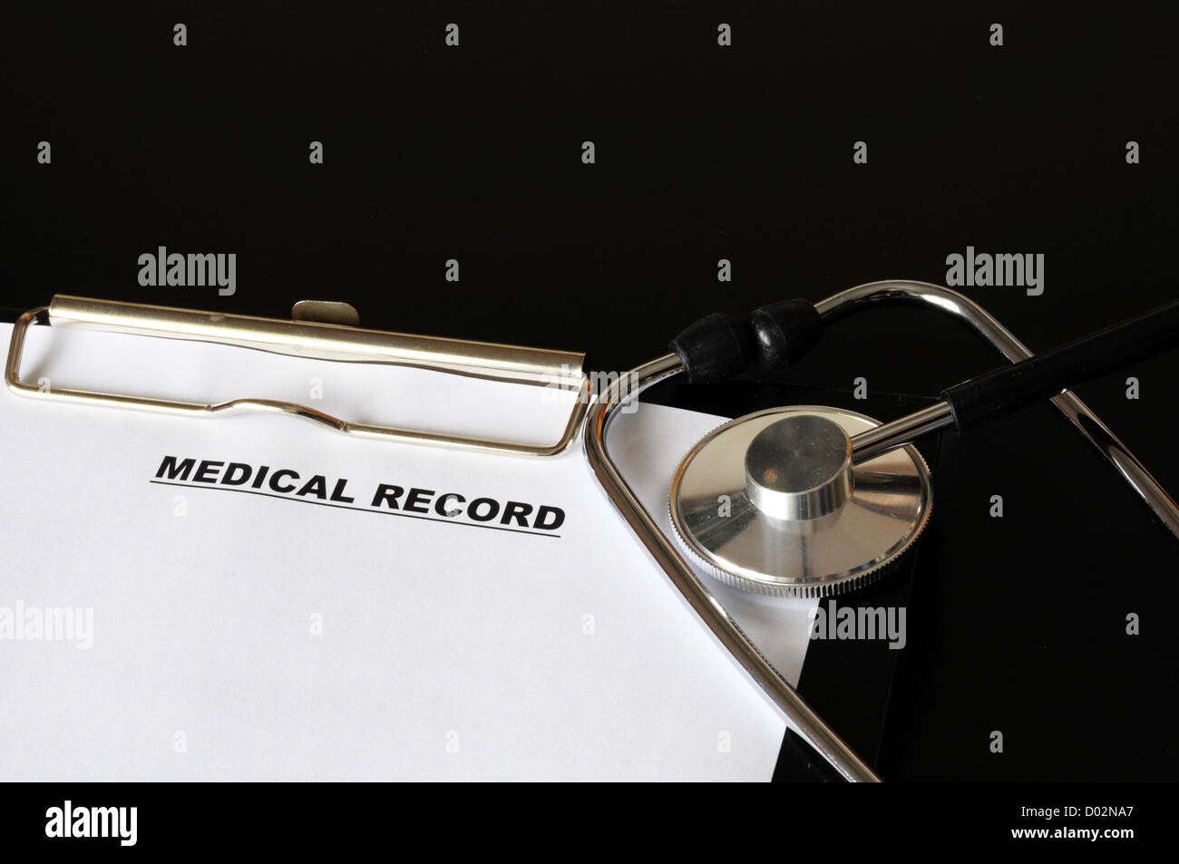 medical record clipboard and stethoscope showing health or medicine ...