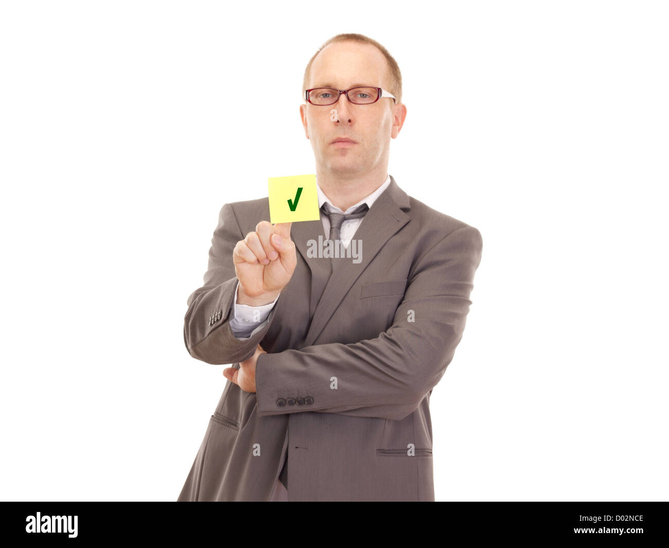 Business person showing removable note Stock Photo - Alamy