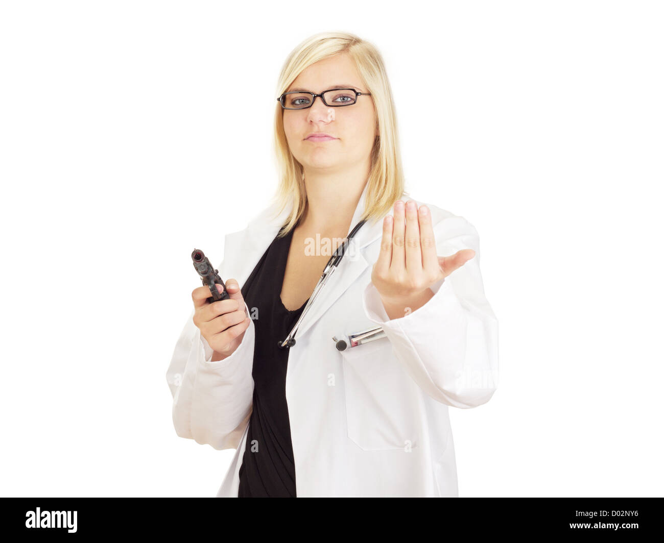 Medical doctor with a gun and money Stock Photo - Alamy