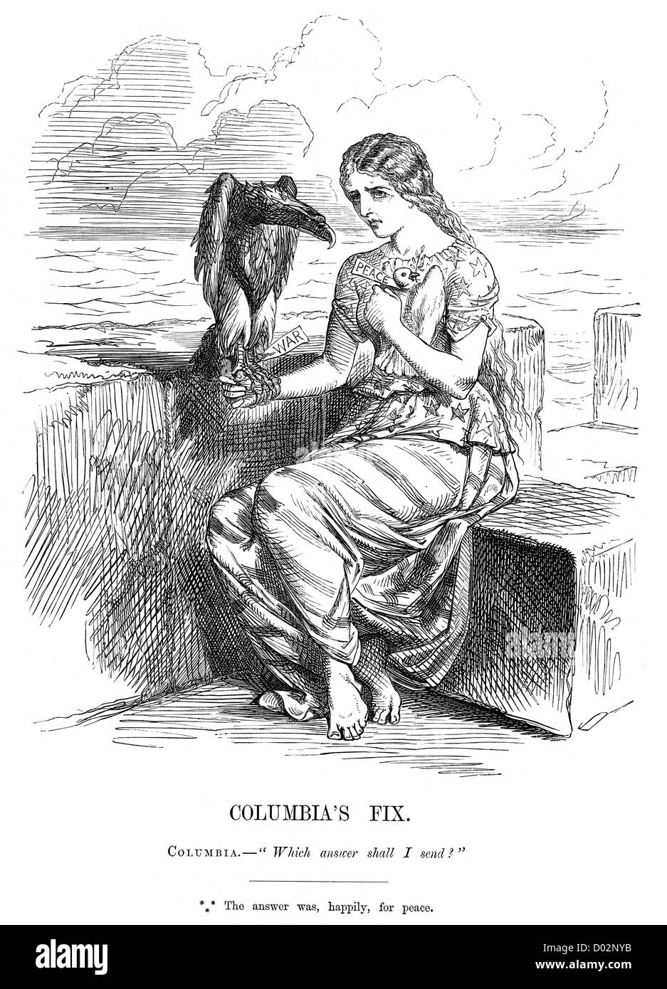 Satirical cartoon from the American Civil War. Columbia's Fix relates ...