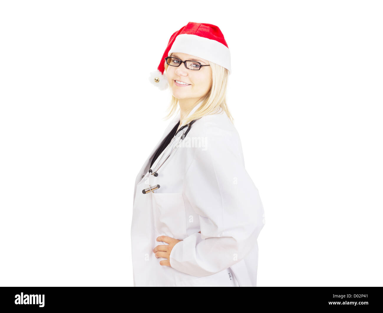 Medical doctor with a santa hat Stock Photo - Alamy