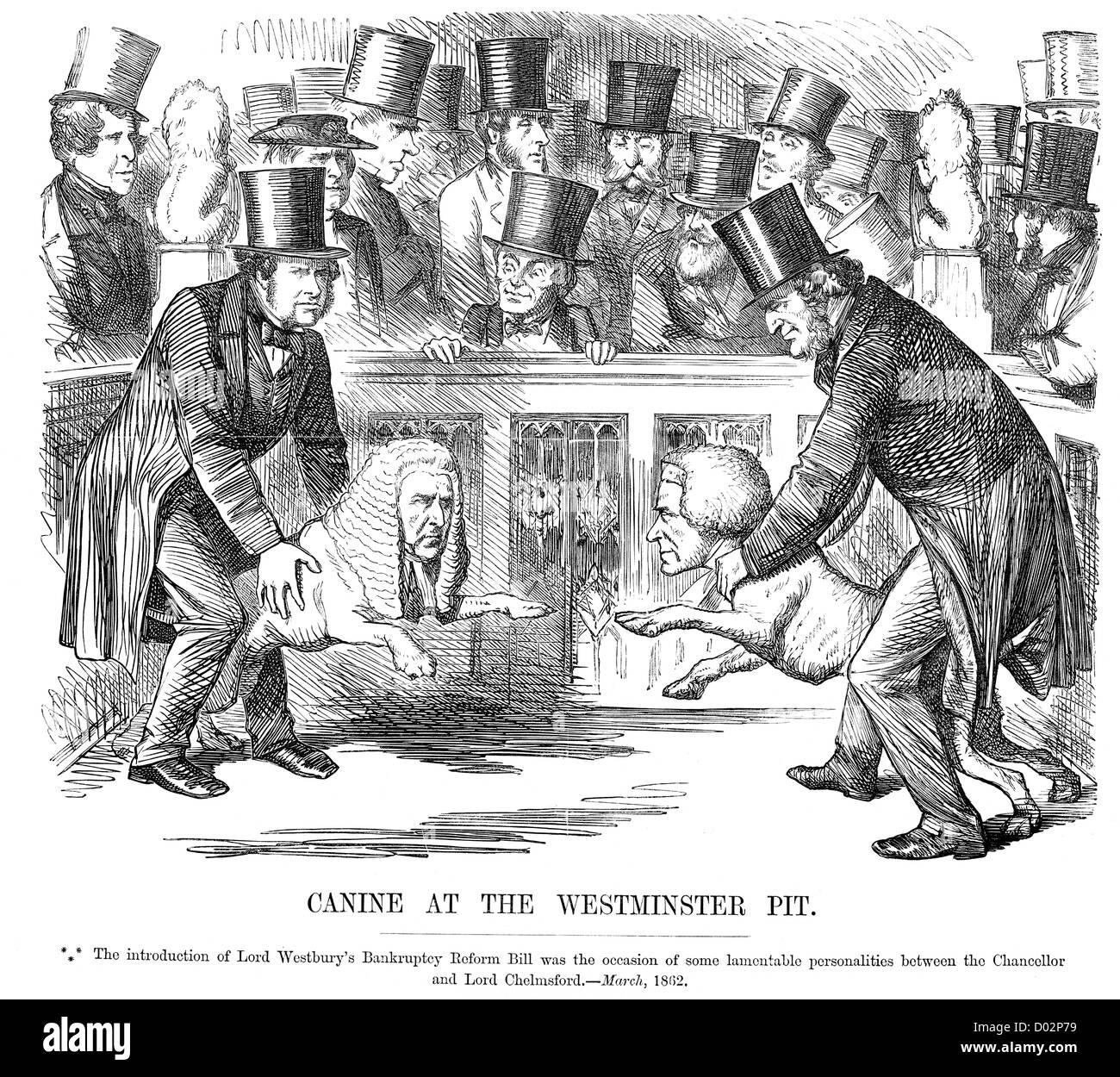 Canine at the Westminster Pit. Political cartoon about Lord Westbury's ...