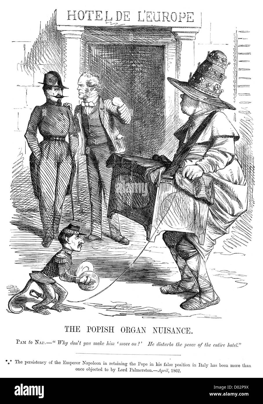 Popish Organ Nuisance. Political cartoon about Napoleon III's support ...