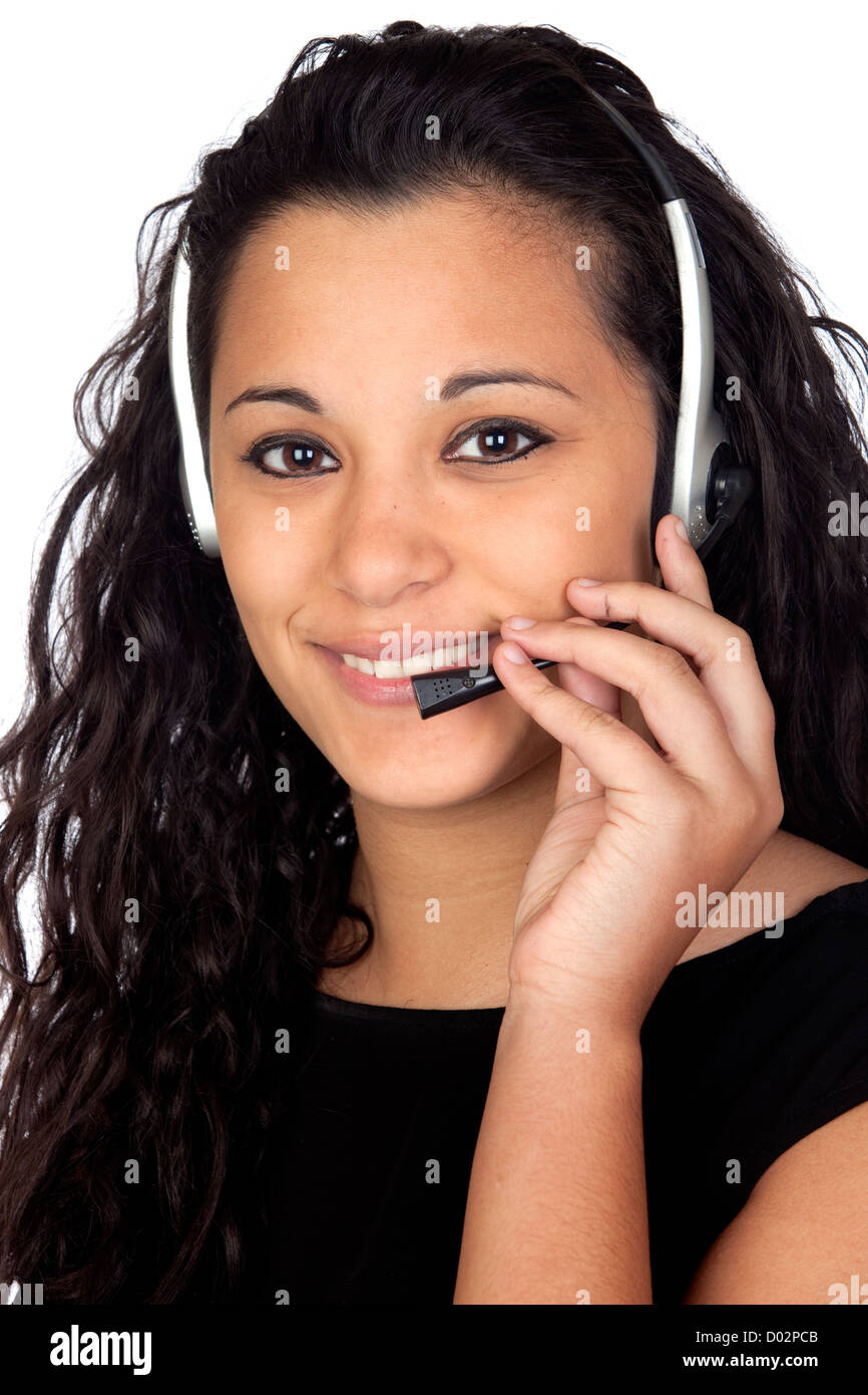 Attractive girl with a headphone isolated on white background Stock ...