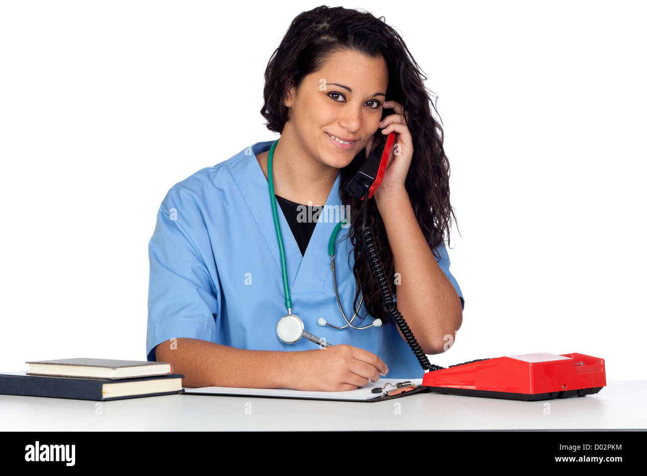 Young medical student with a phone isolated on white background Stock ...