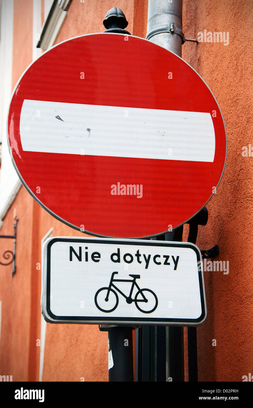traffic sign, No entry, Except cycles, Krakow, Poland on October 25 ...