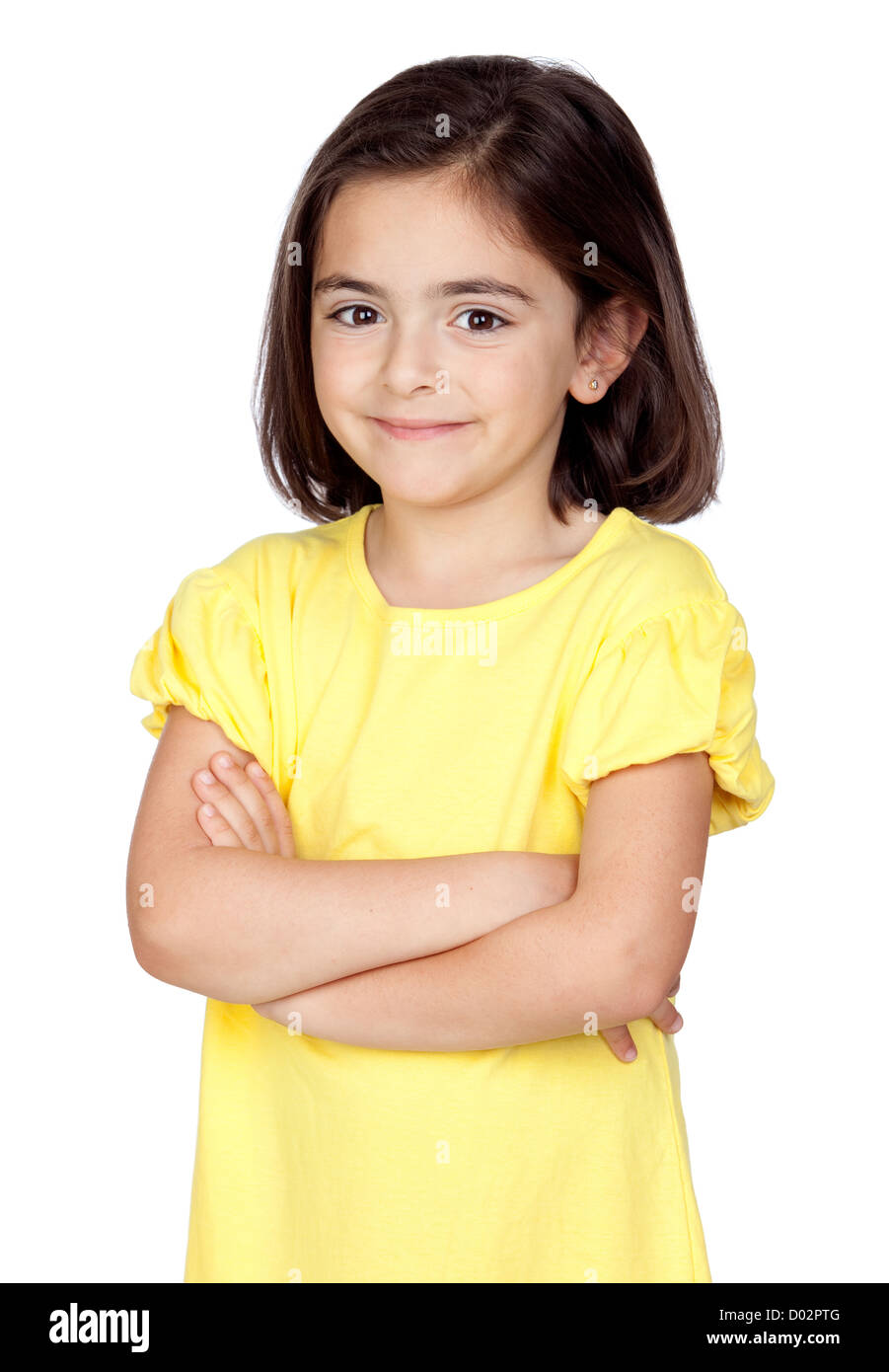 Brunette little girl isolated on a over white background Stock Photo - Alamy