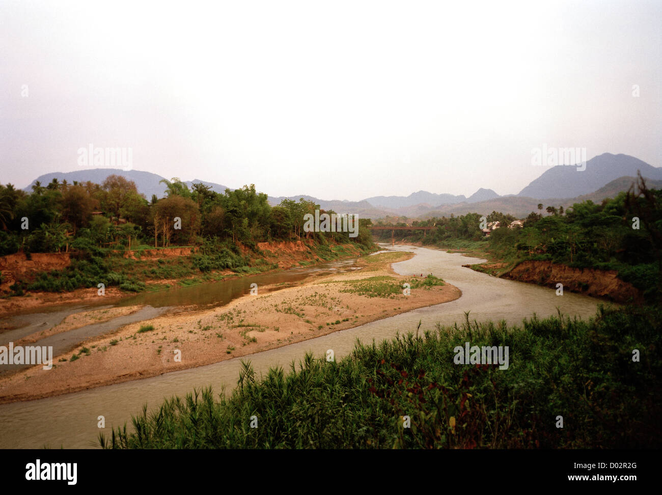 Panoramic landscape showing the Nam Khan River at Luang Prabang in Laos ...