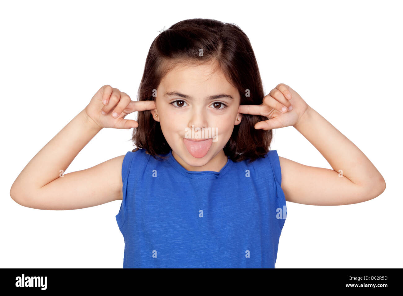 Little girl mocking isolated on a over white background Stock Photo - Alamy