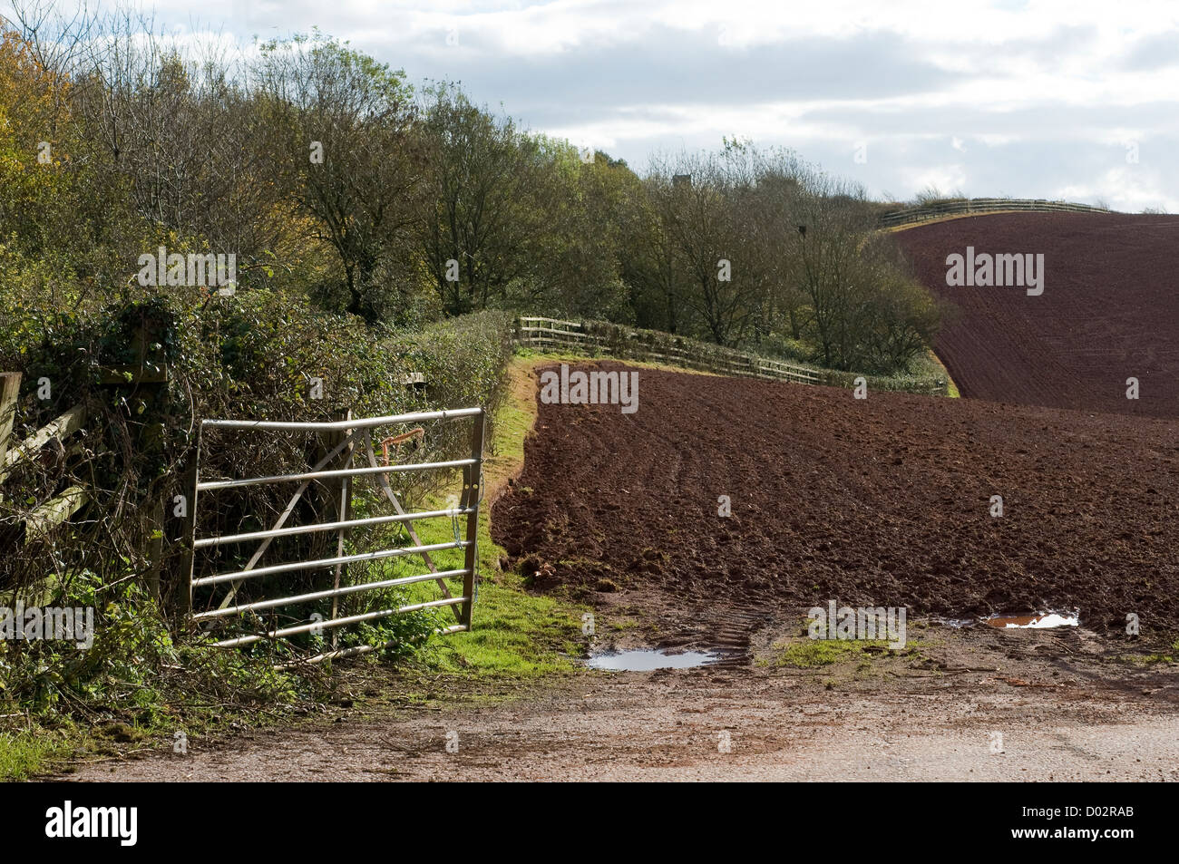 gate and entrance to ploughed or tilled field Stock Photo - Alamy