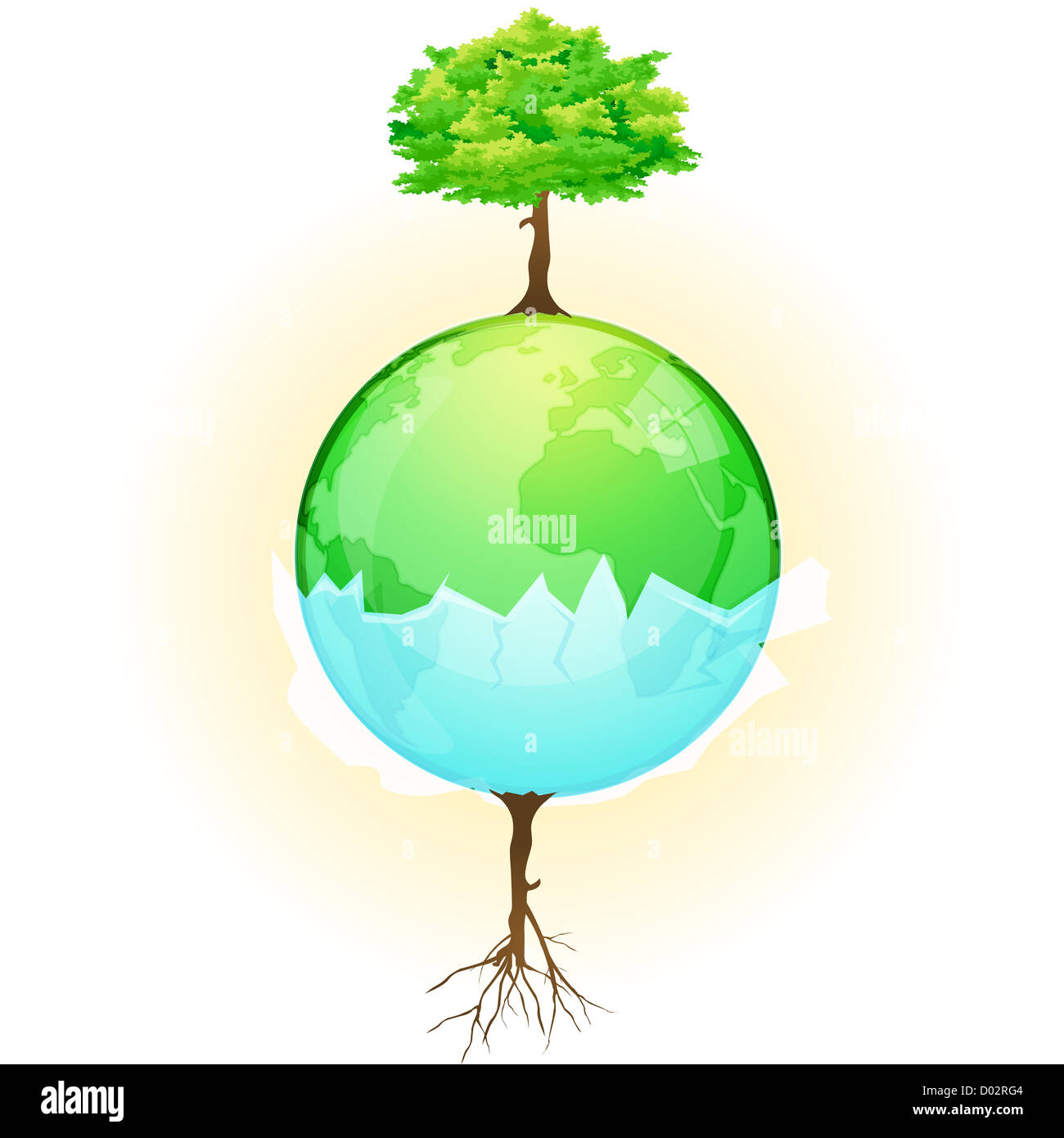 illustration of tree on globe on white background Stock Photo - Alamy