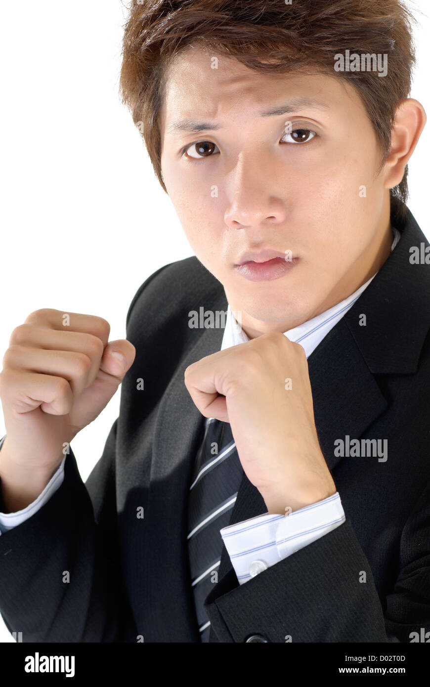 Young executive fight pose, closeup portrait of Asian business man ...