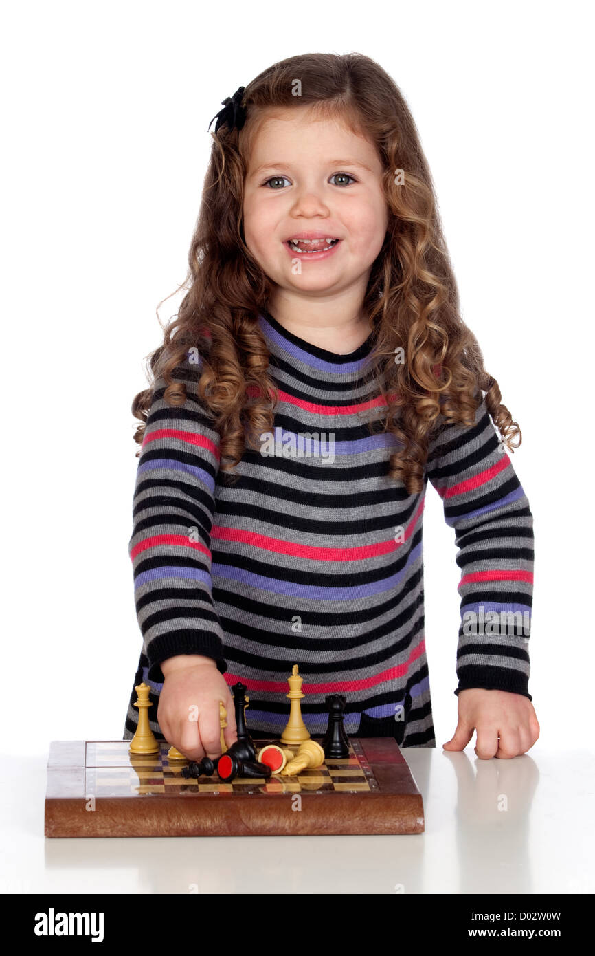 Adorable baby playing chess isolated over white background Stock Photo ...