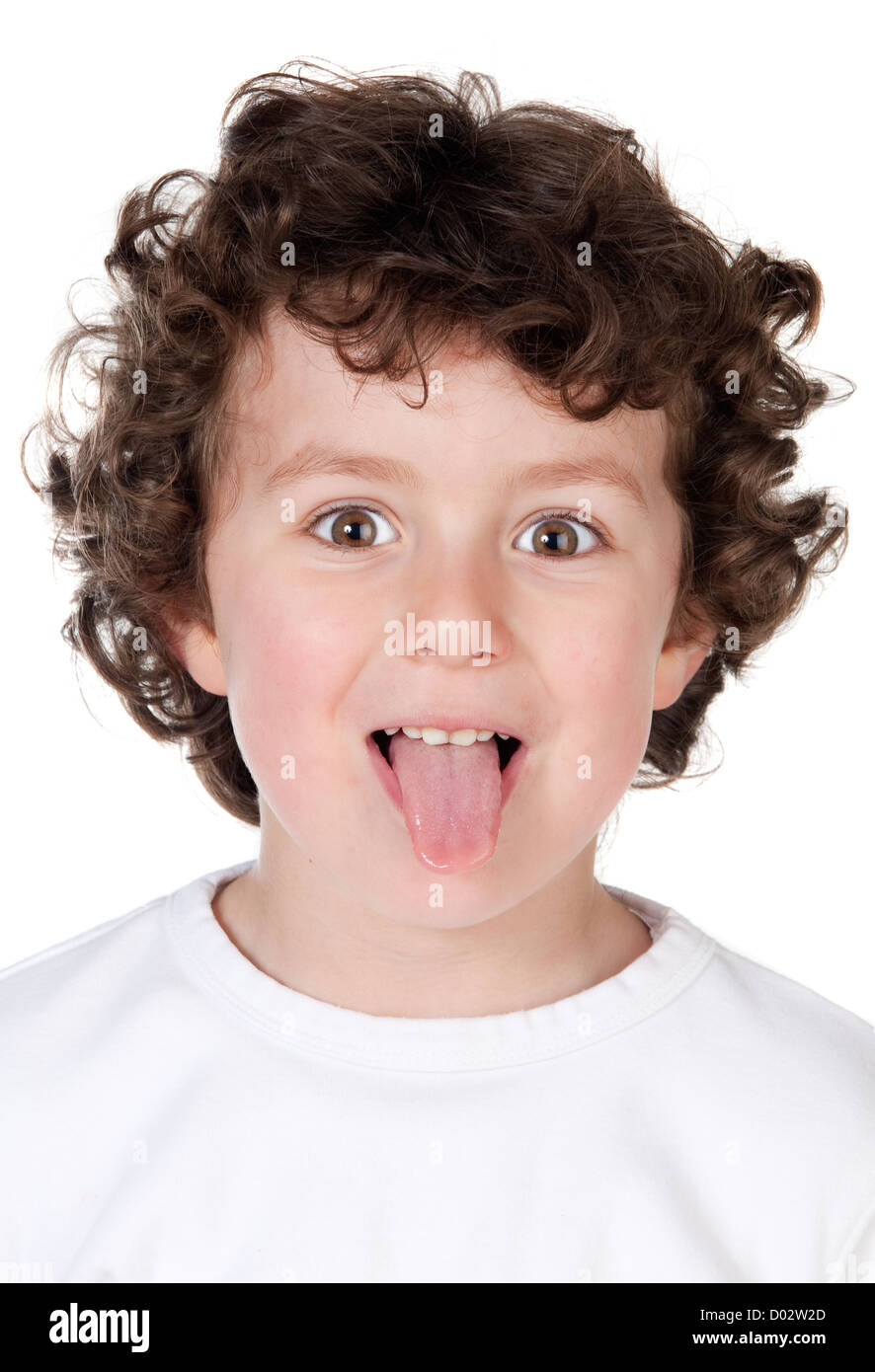 Funny child mocking isolated on white background Stock Photo - Alamy