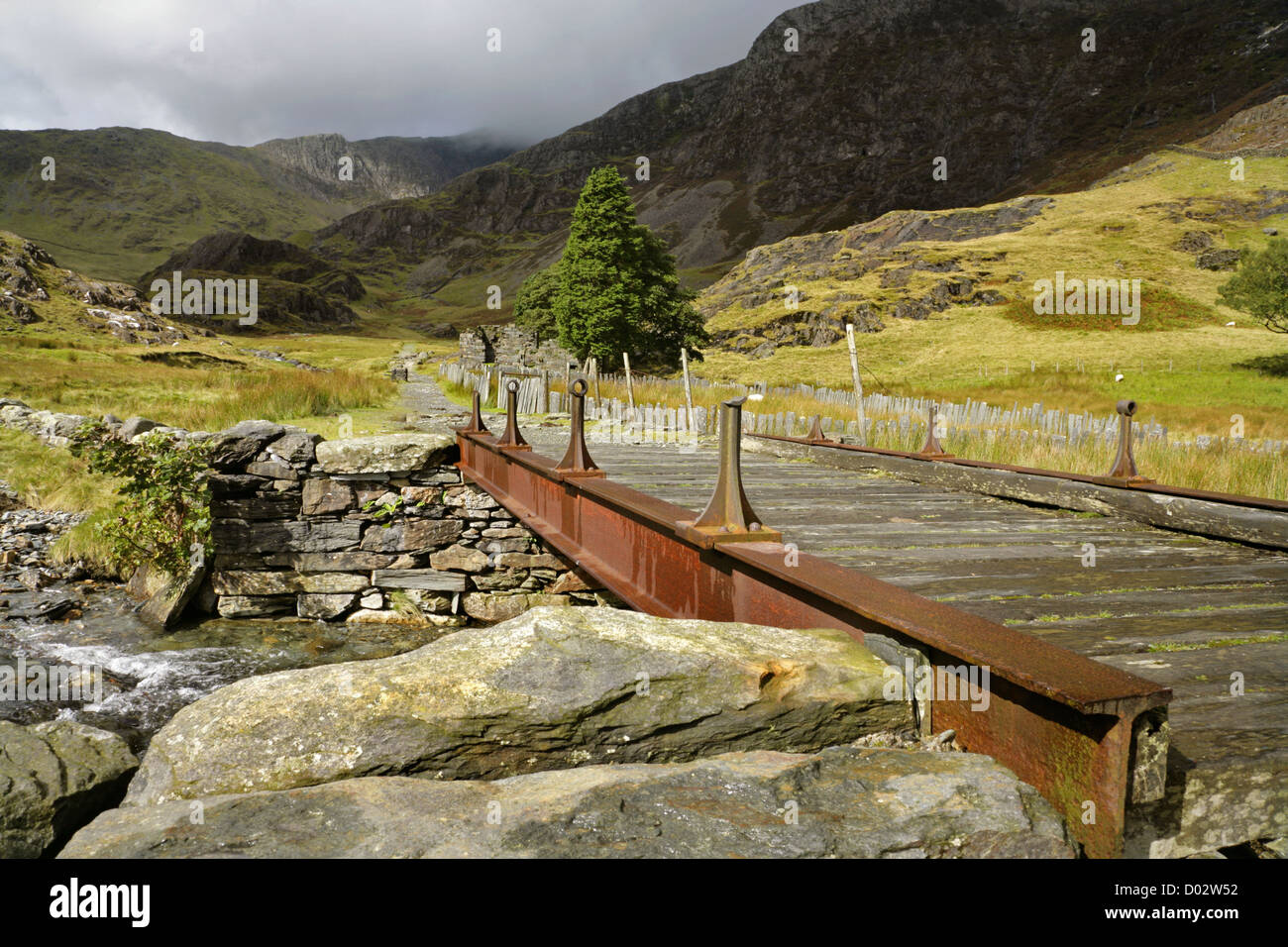 The Watkin Path in Cwm Llan, Snowdonia, which leads towards the summit ...