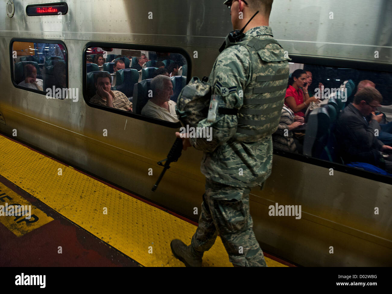A armed US soldier patrols the New York City Subway system May 18, 2012 ...