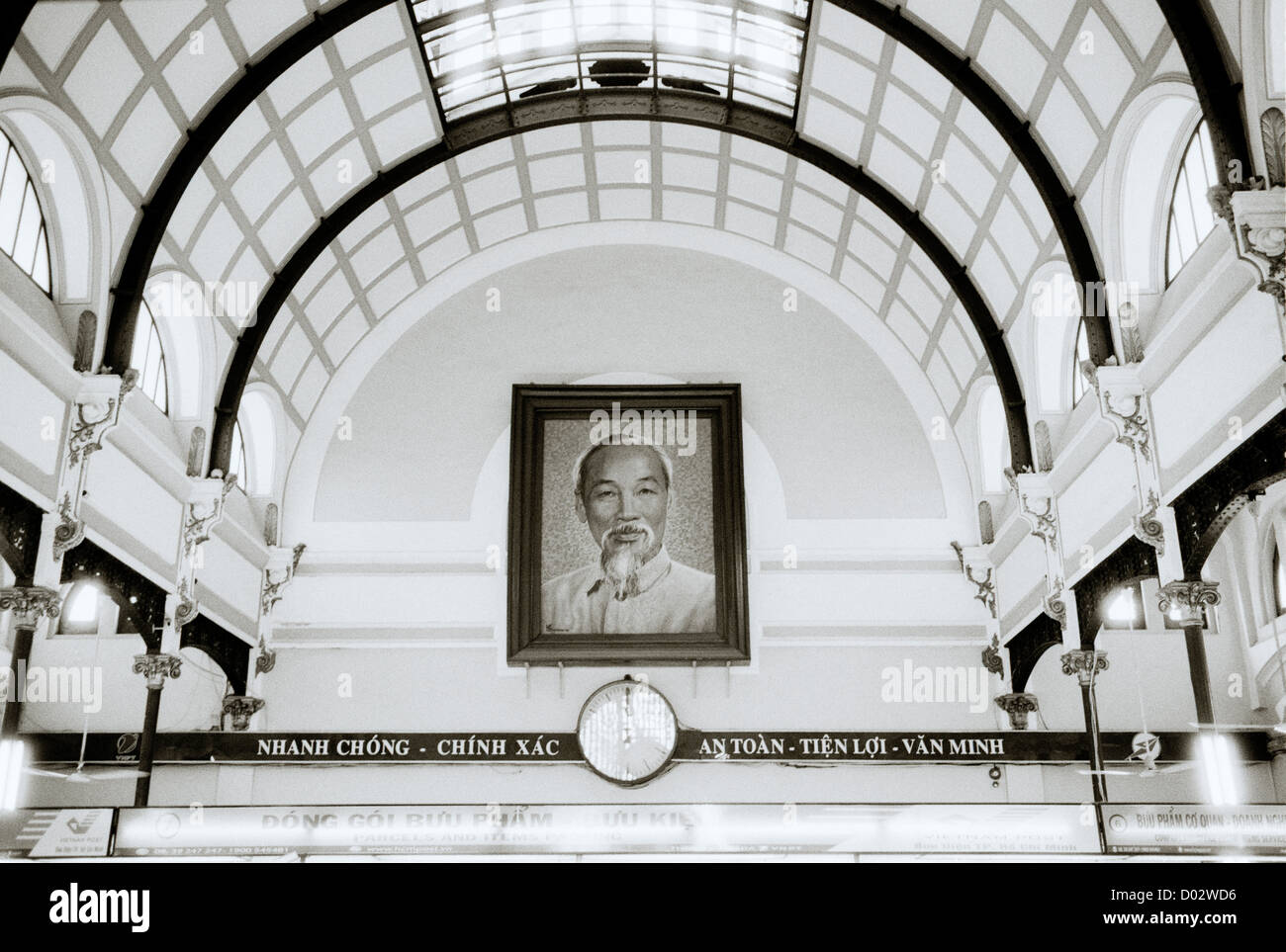 Ho Chi Minh portrait in Central Post Office in Saigon Ho Chi Minh City ...