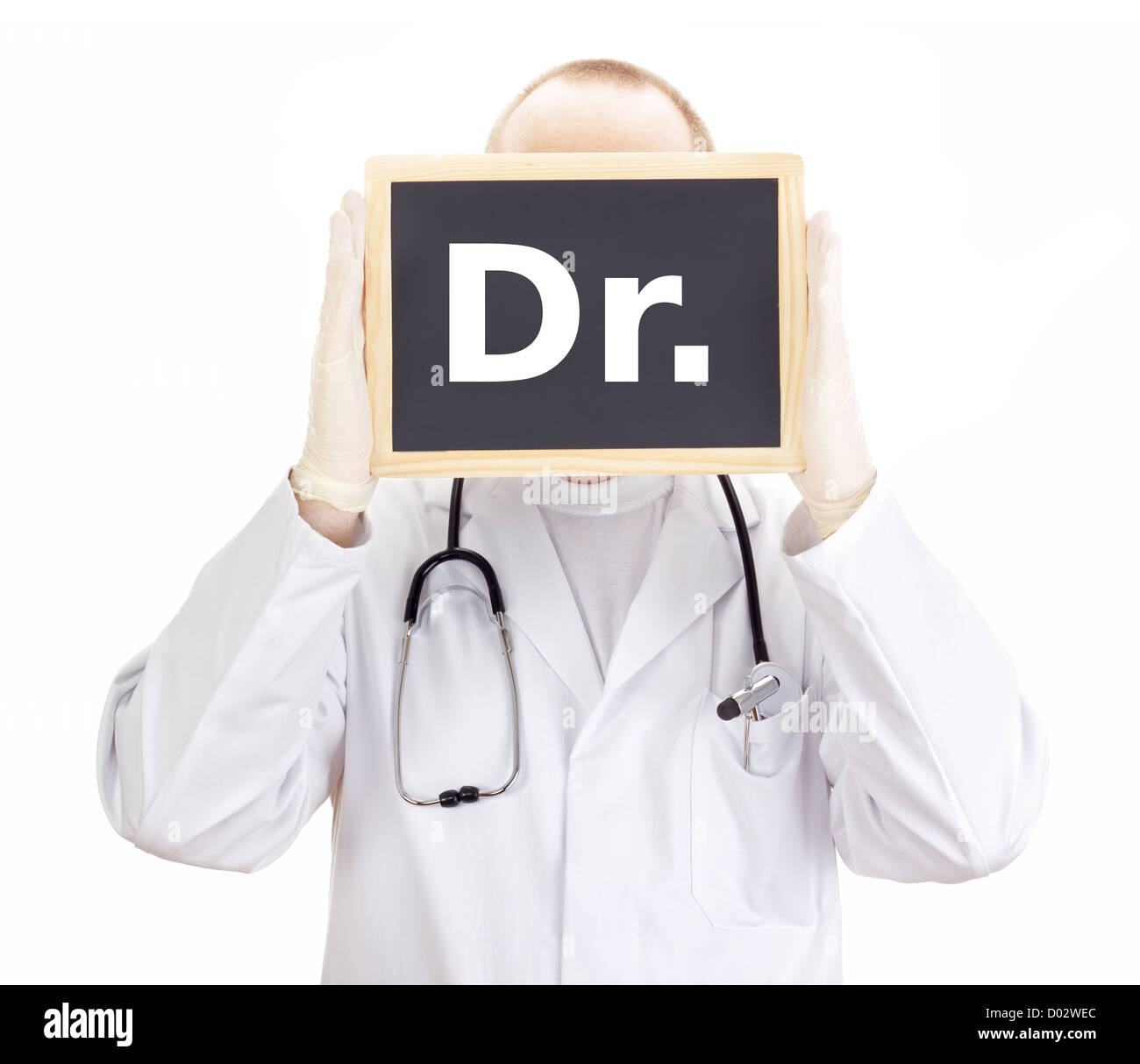 Doctor shows information on blackboard: dr Stock Photo - Alamy