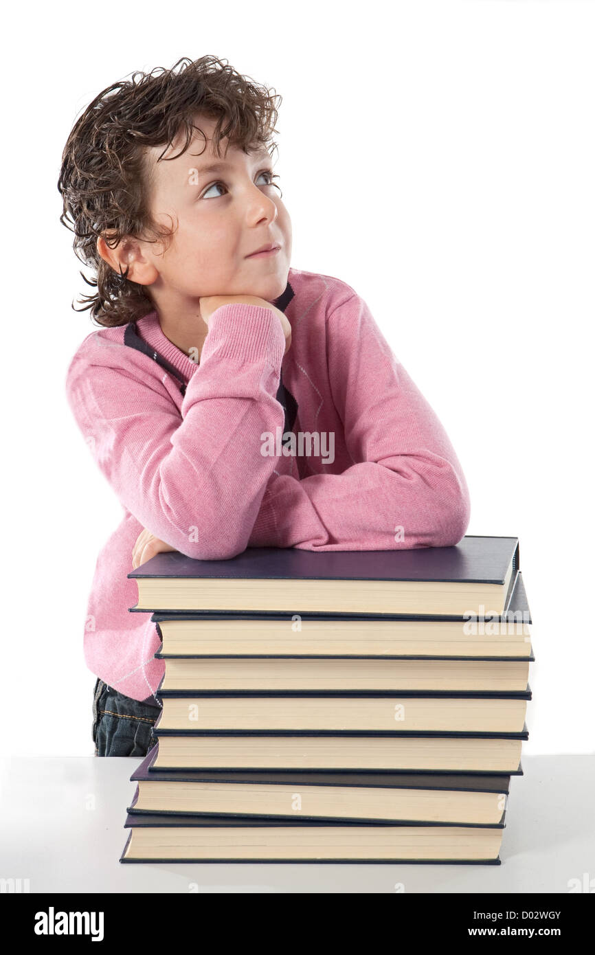 Adorable child student on a over white background Stock Photo - Alamy