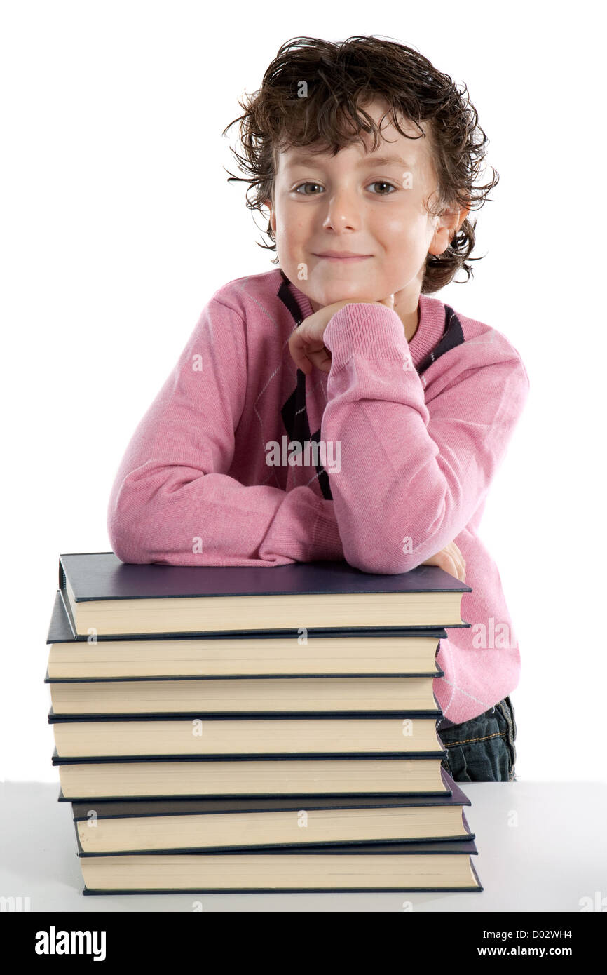 Adorable child student on a over white background Stock Photo - Alamy