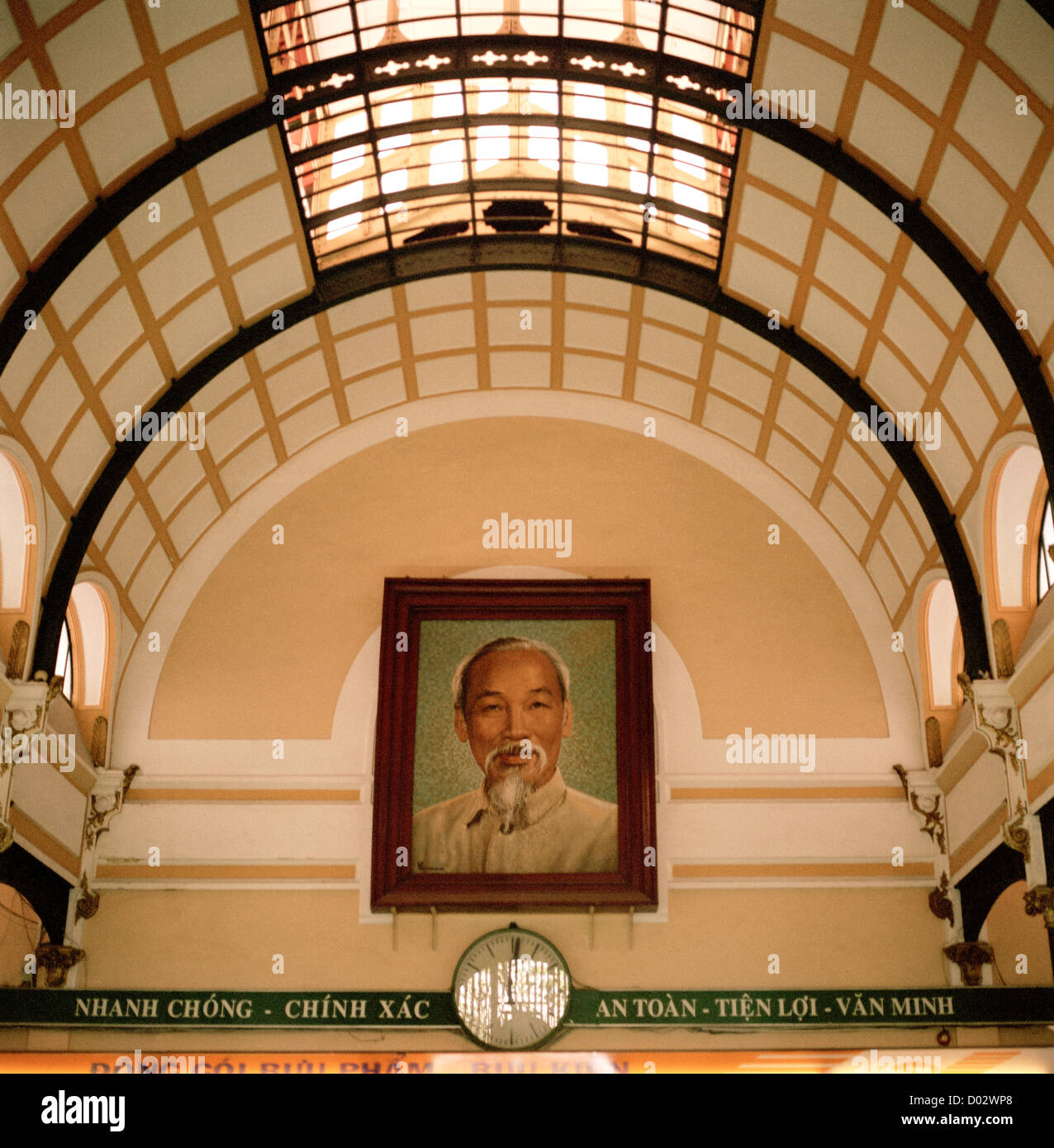 Ho Chi Minh portrait in Central Post Office in Saigon Ho Chi Minh City ...
