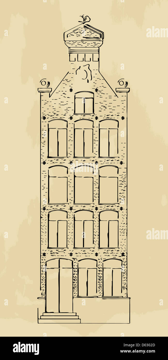 Stylized drawing of a Dutch style house, hand drawn sketch Stock Photo ...