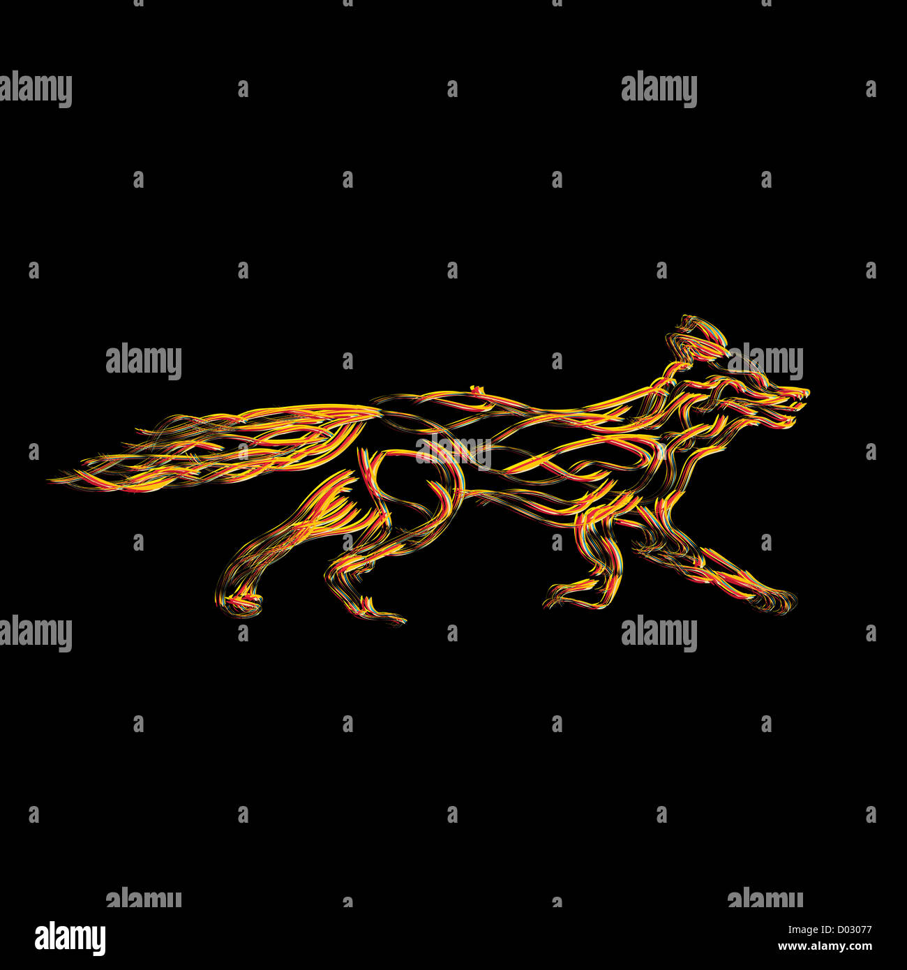 Conceptual illustration of a stylized fox made of flames Stock Photo ...