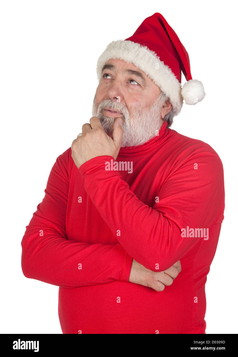 Thoughful Santa Claus isolated on white background Stock Photo - Alamy