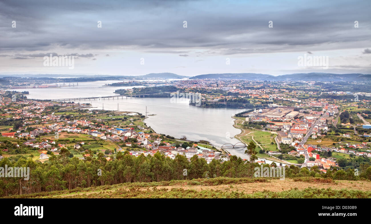 Aerial view of the beautiful estuary Ferrol in Spain Stock Photo - Alamy