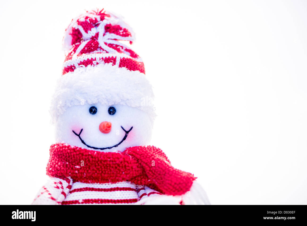 Snowman smiley face. Snowman smiles at camera isolated on white. Copy ...