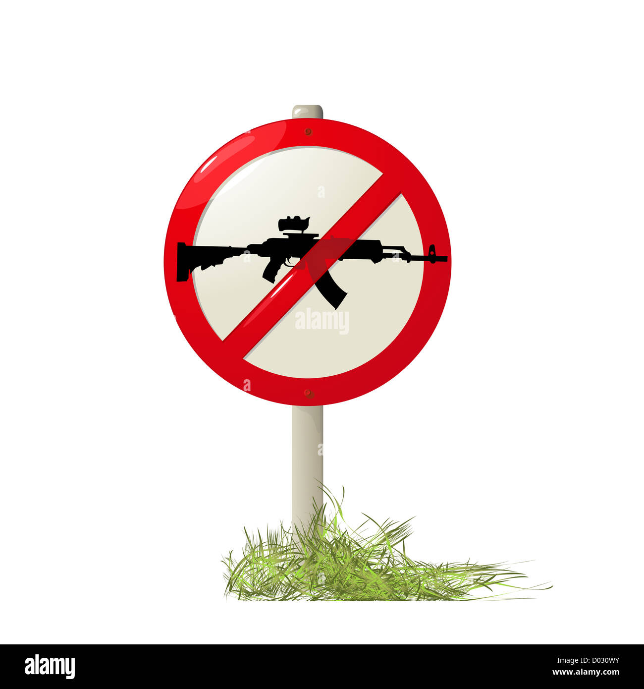 Street sign with a machine-gun silhouette, no guns allowed Stock Photo ...