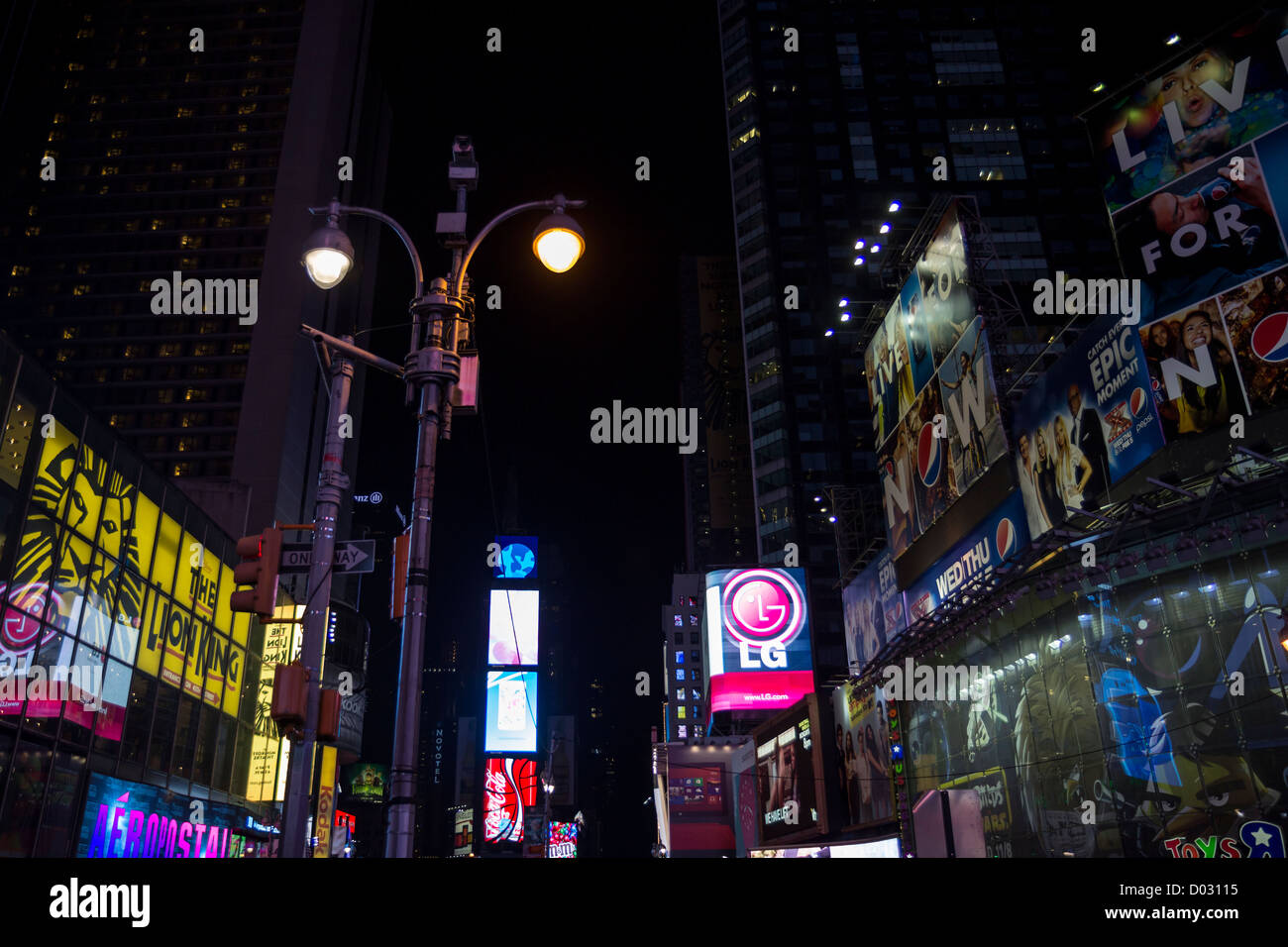 Lamppost at Time Square by night, New York Stock Photo - Alamy