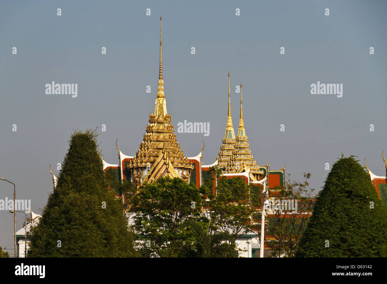 View onto the Roofs of the Royal Palace seen from the River Chao Phraya ...
