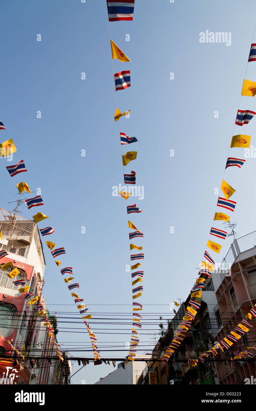 Colorful little Flags over the Street in Bangkok, Thailand Stock Photo ...