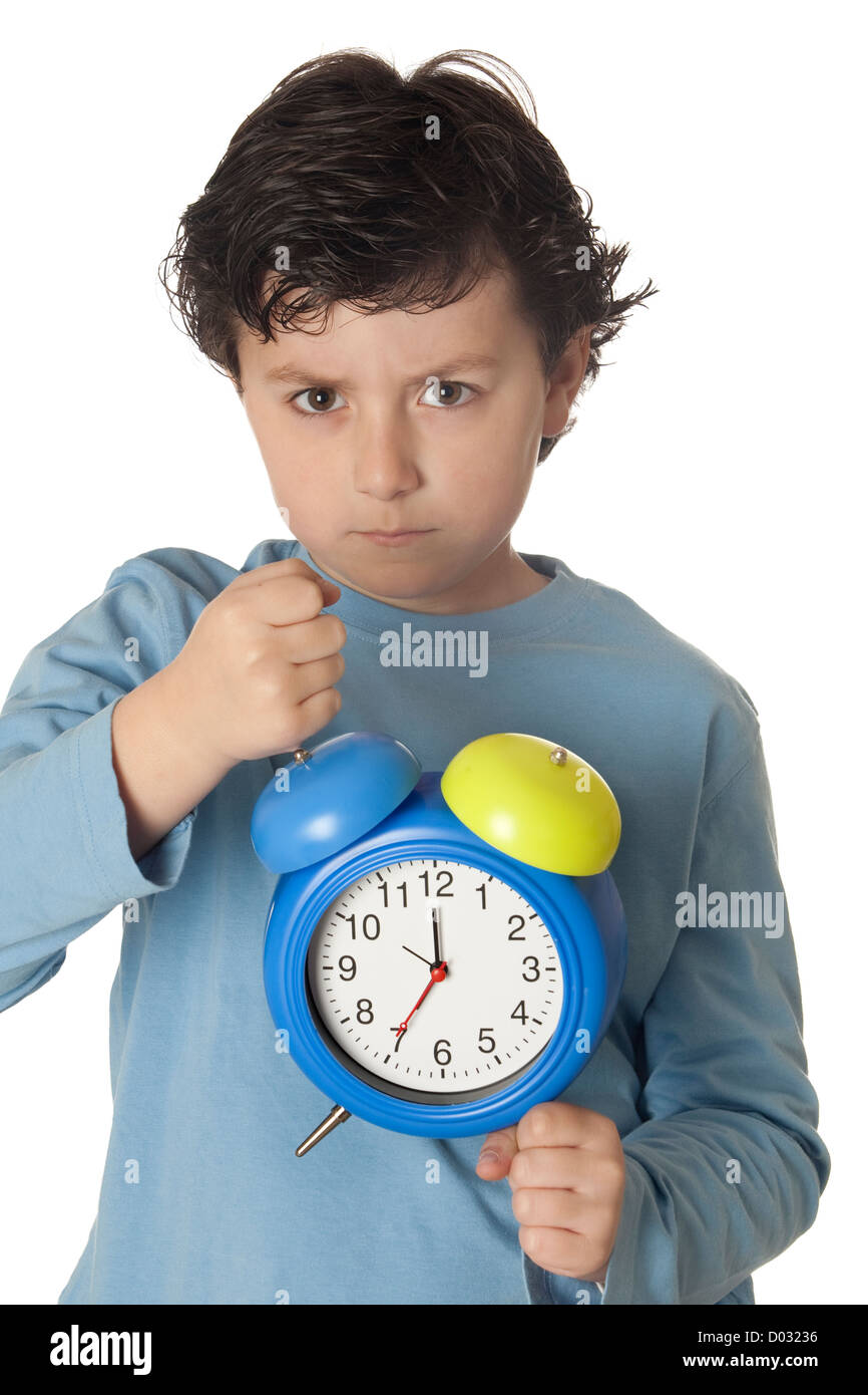 Child angry by wake up early isolated on white background Stock Photo ...