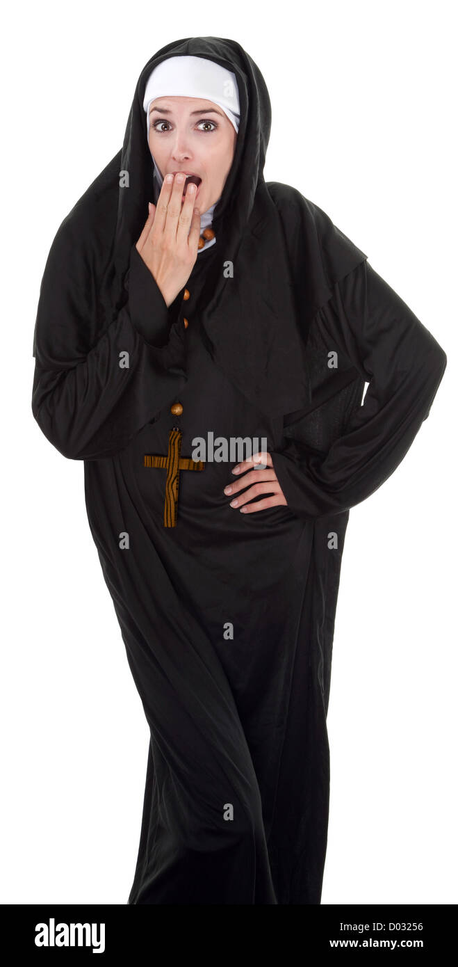 Young Nun in shock with hand on mouth Stock Photo - Alamy