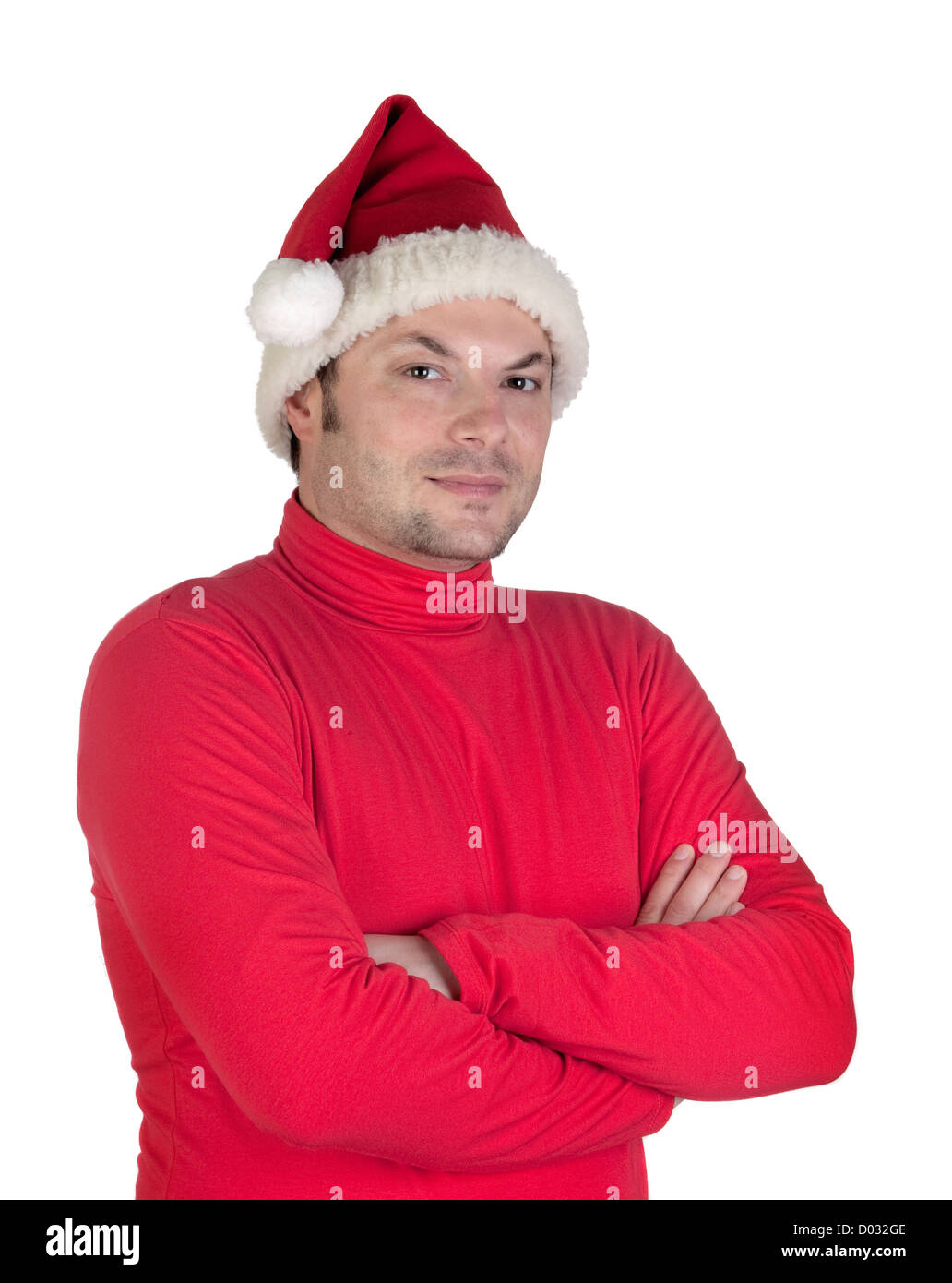 Male boy with red clothes in Christmas isolated over white background ...