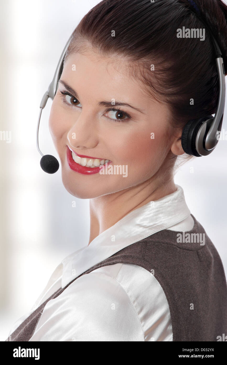 Call center woman with headset Stock Photo - Alamy