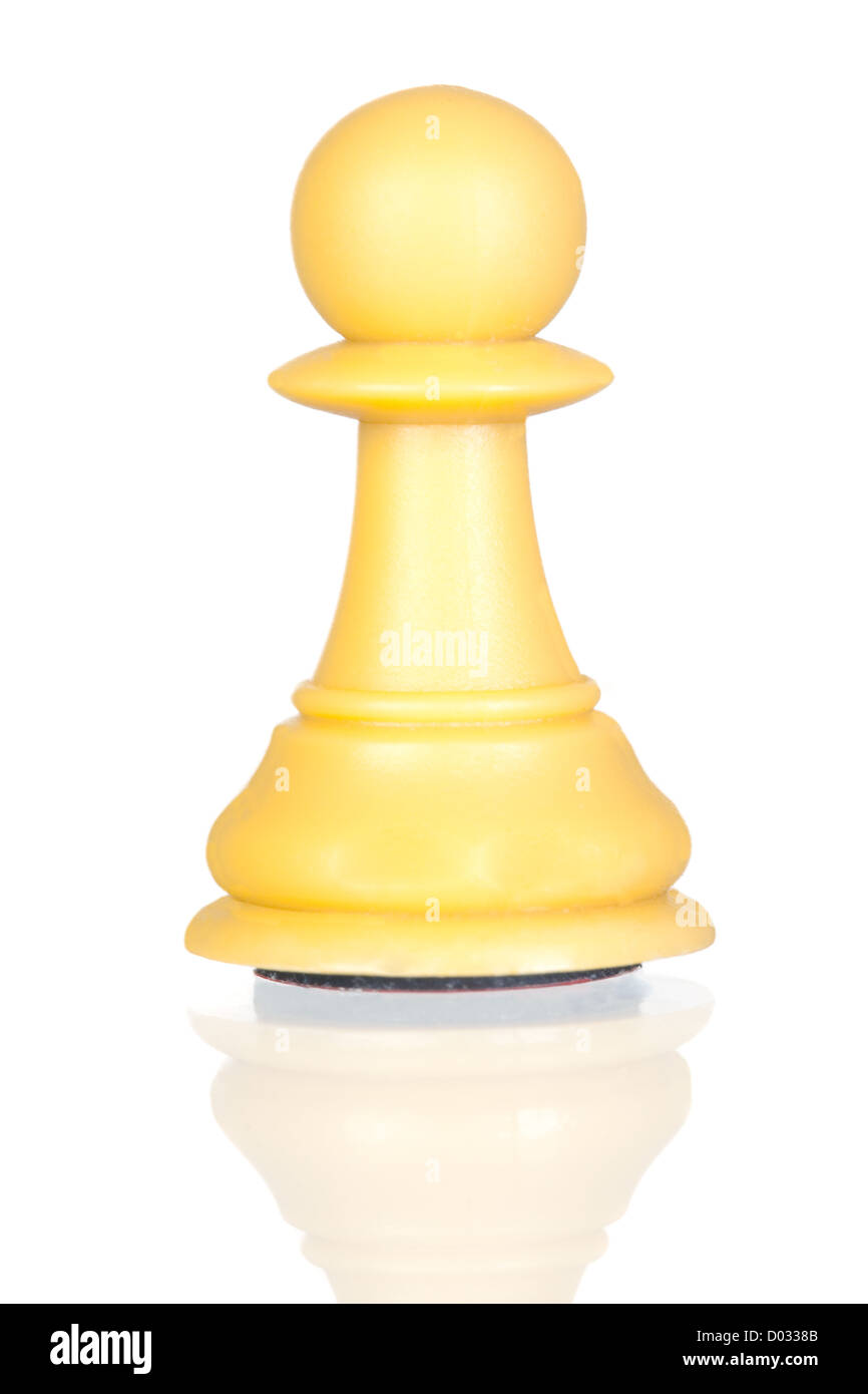 White pawn isolated on white background with reflection on the floor ...