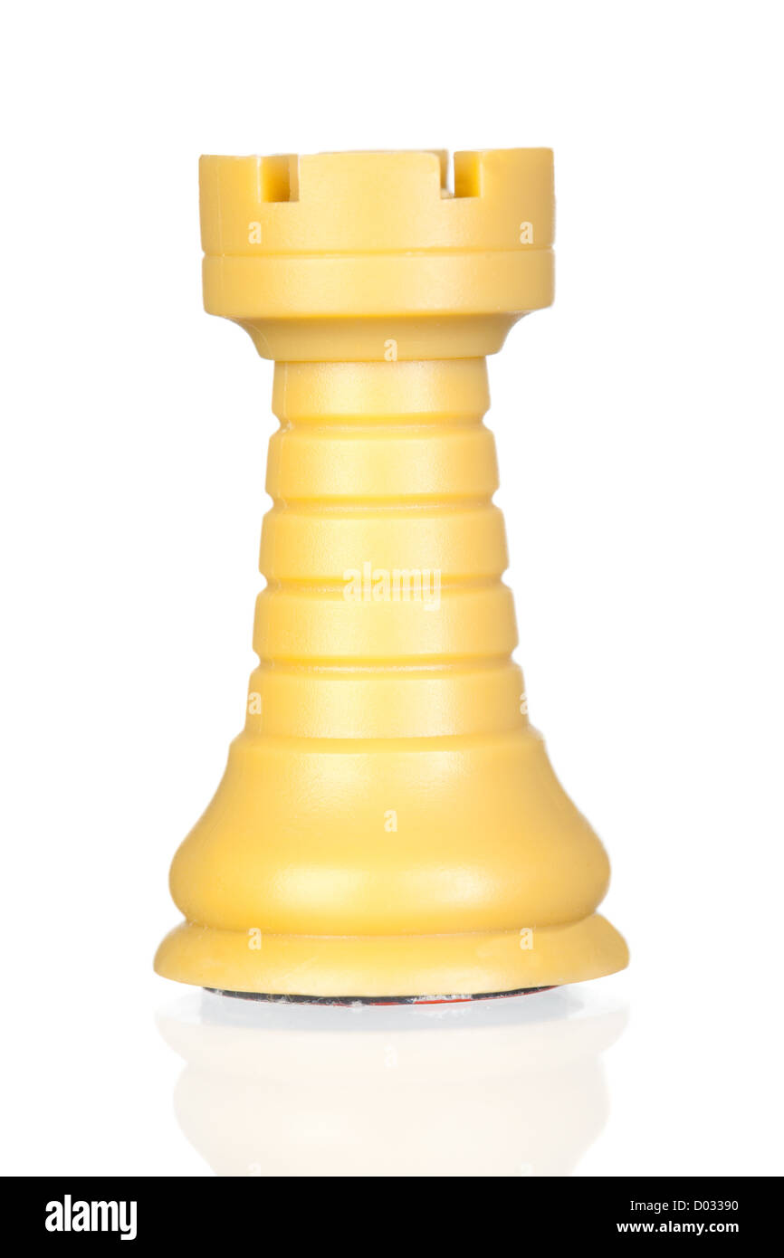 White rook chess piece isolated on white background with reflection on ...